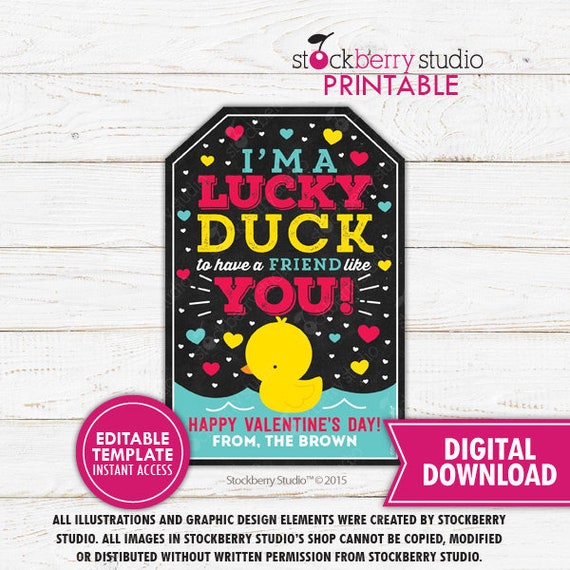 Rubber Duck Valentine's Day Gift Tags Valentine Lucky Duck Tag ...