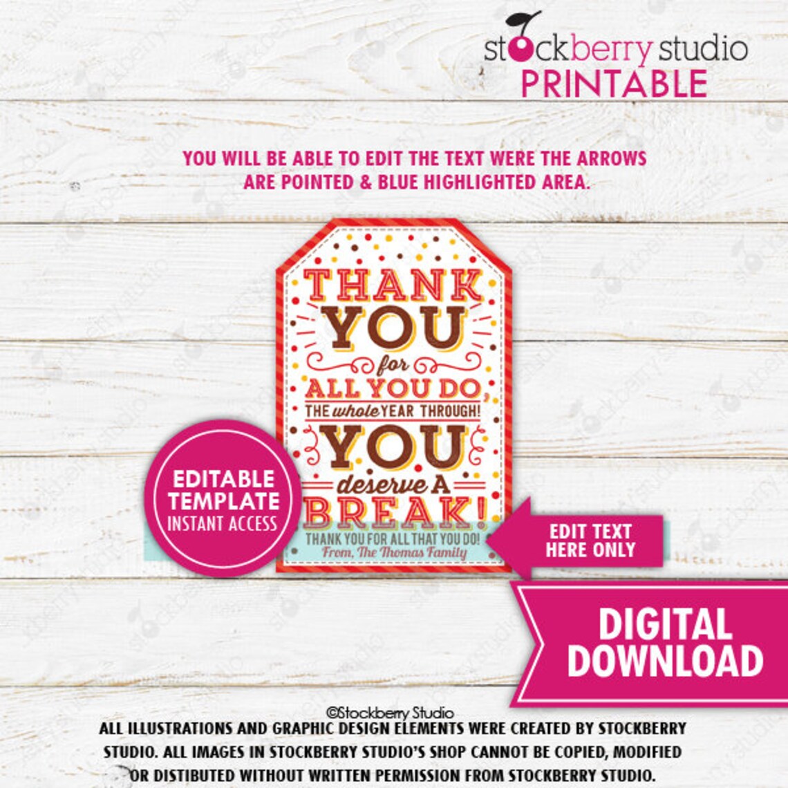 Candy Gift Tag Printable You Deserve A Break Chocolate Thank - Etsy