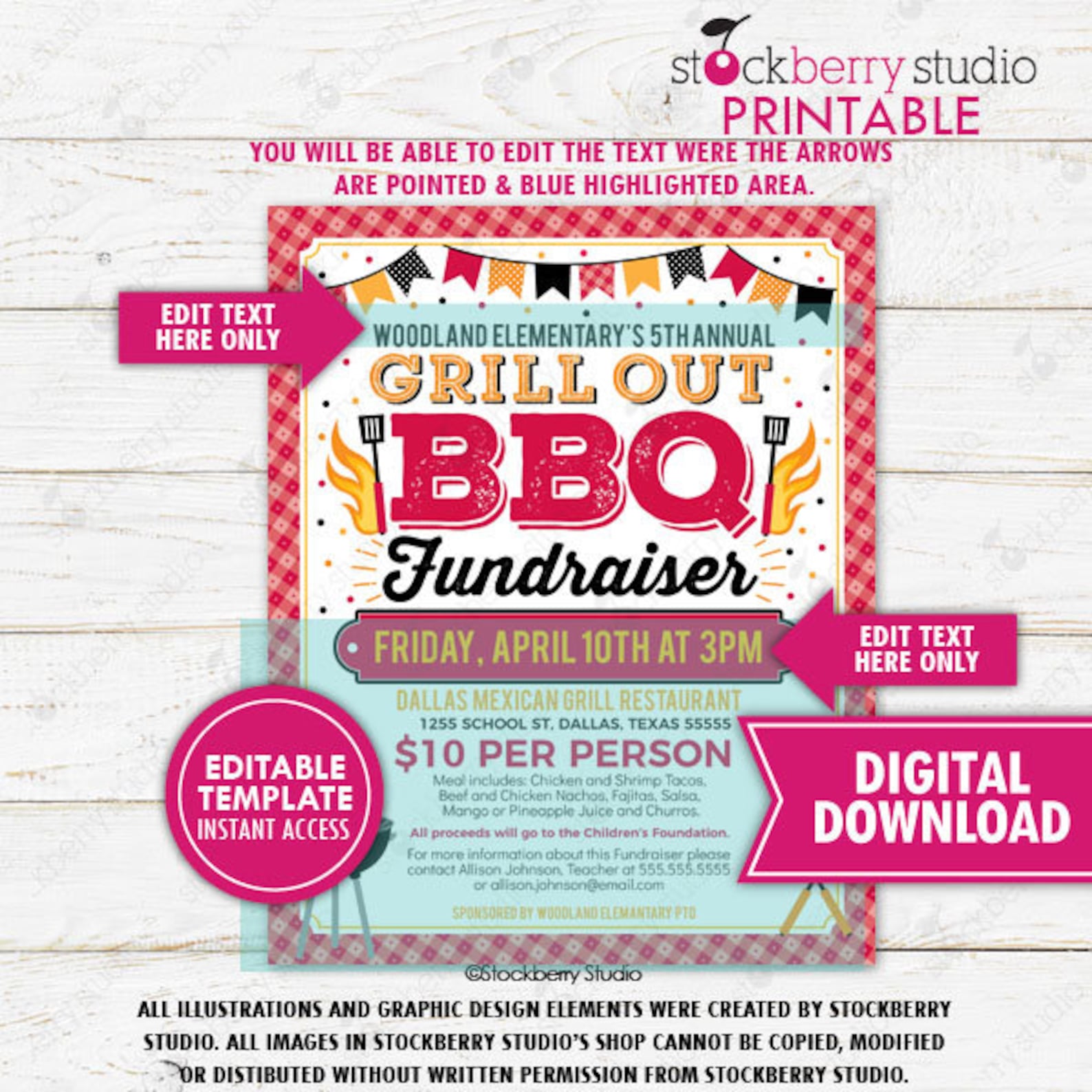BBQ Fundraiser Flyer Barbeque Cookout Event Invitation Company - Etsy