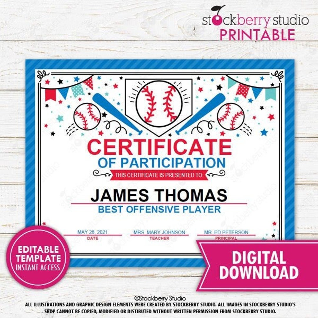 Baseball Award Certificate Printable End of Season Team Awards T-ball ...