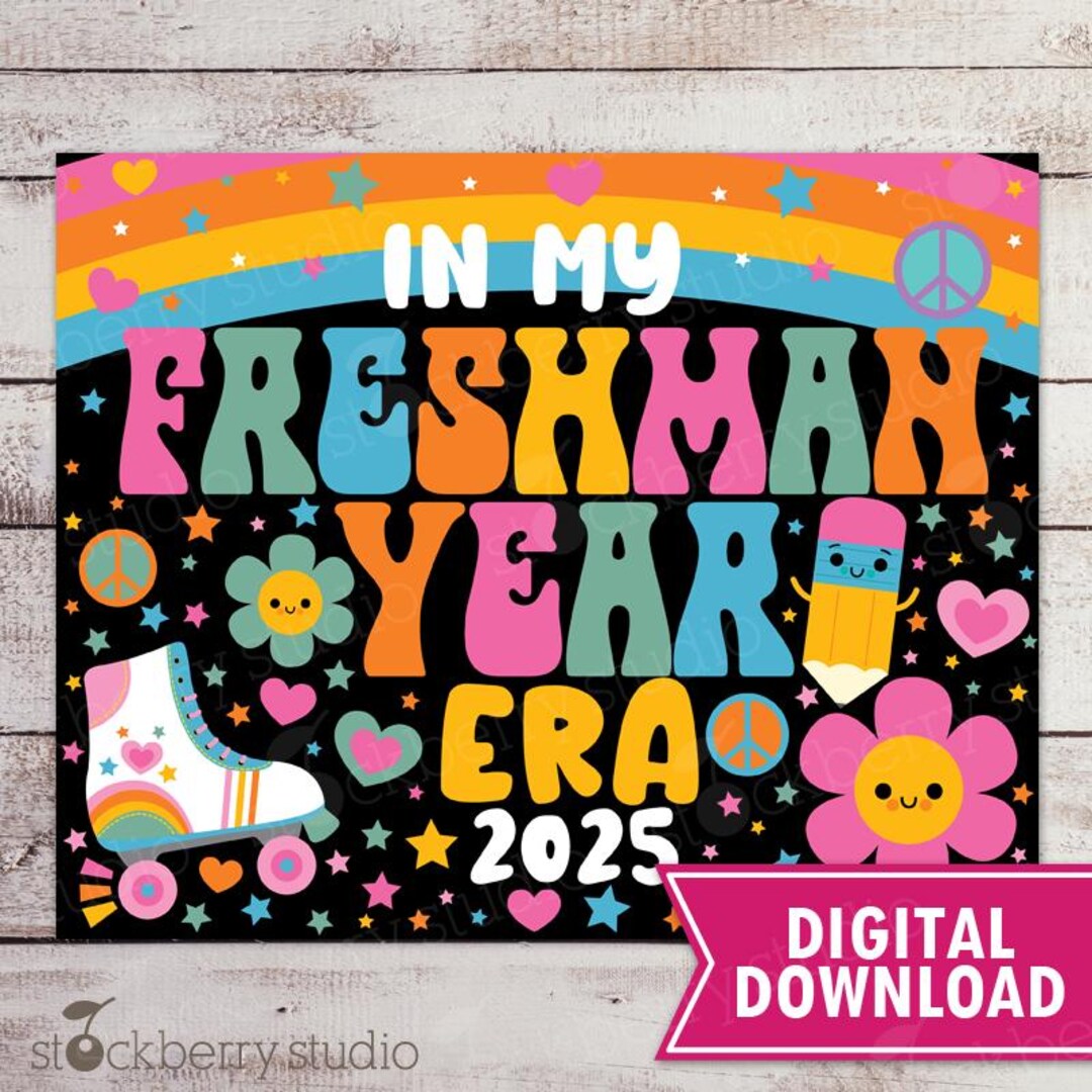 Groovy First Day of 9th Grade Sign My Freshman Year Era Rainbow Retro ...