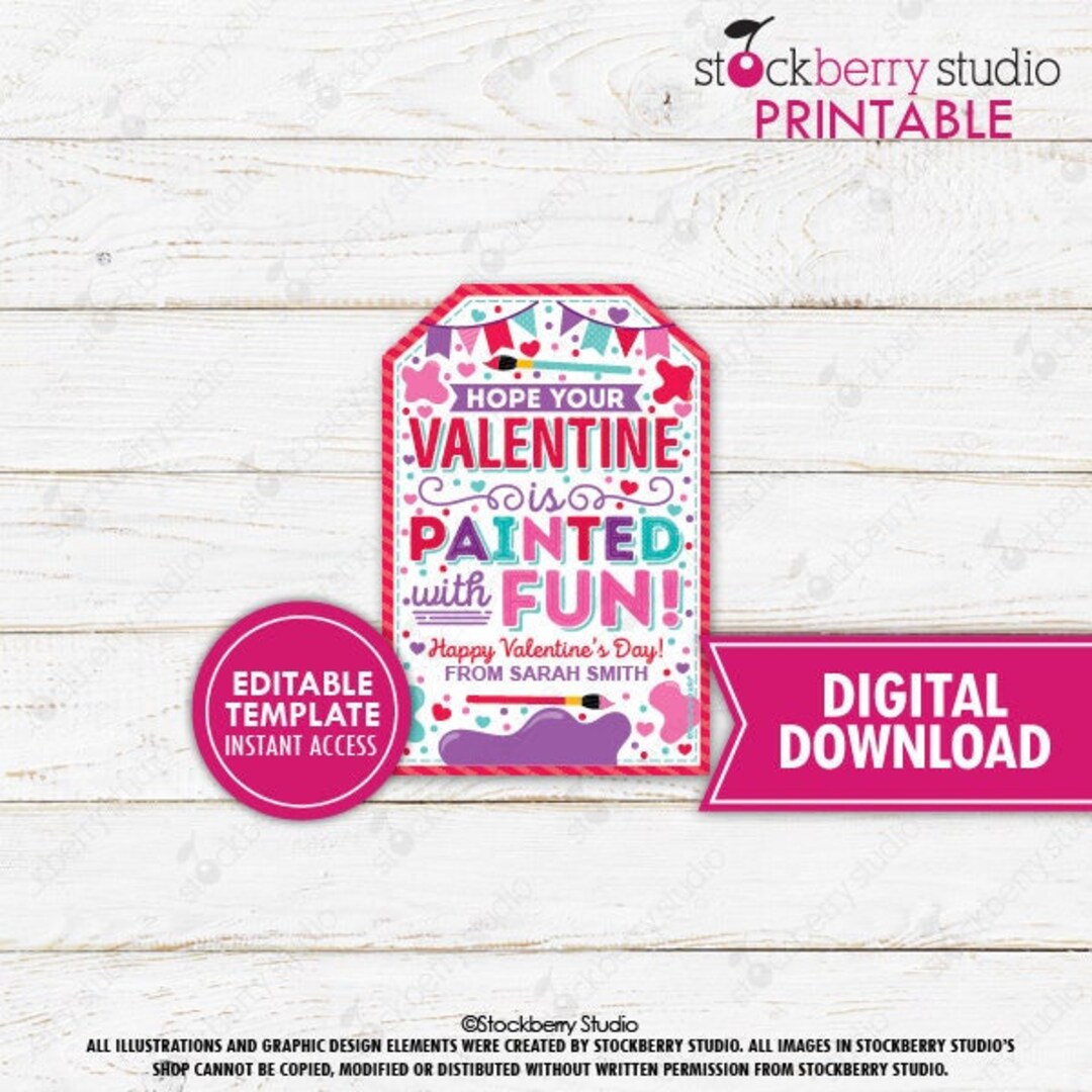 Valentine Paint Gift Tag Printable Painted With Fun Paintbrush Painting ...