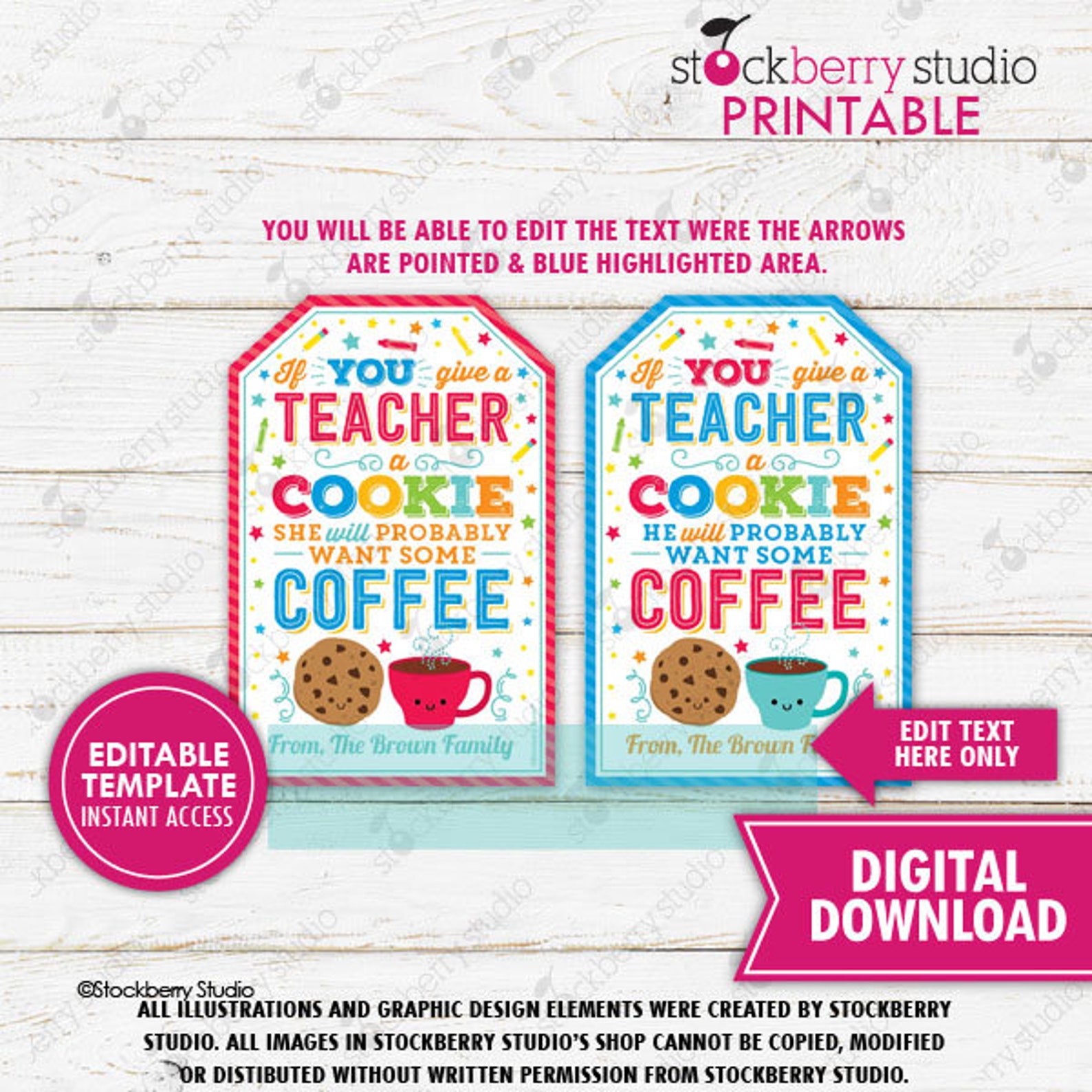 Teacher Gift Tag Printable Coffee Cookie Treat Teacher | Etsy