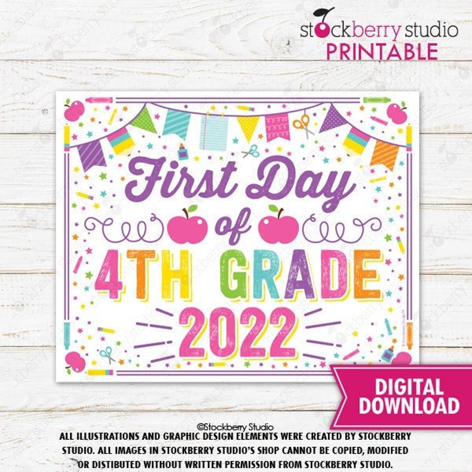 Girl First Day of 4th Grade Sign Back to School Poster 1st Day - Etsy