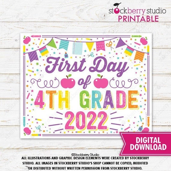 Girl First Day of 4th Grade Sign Back to School Poster 1st Day - Etsy