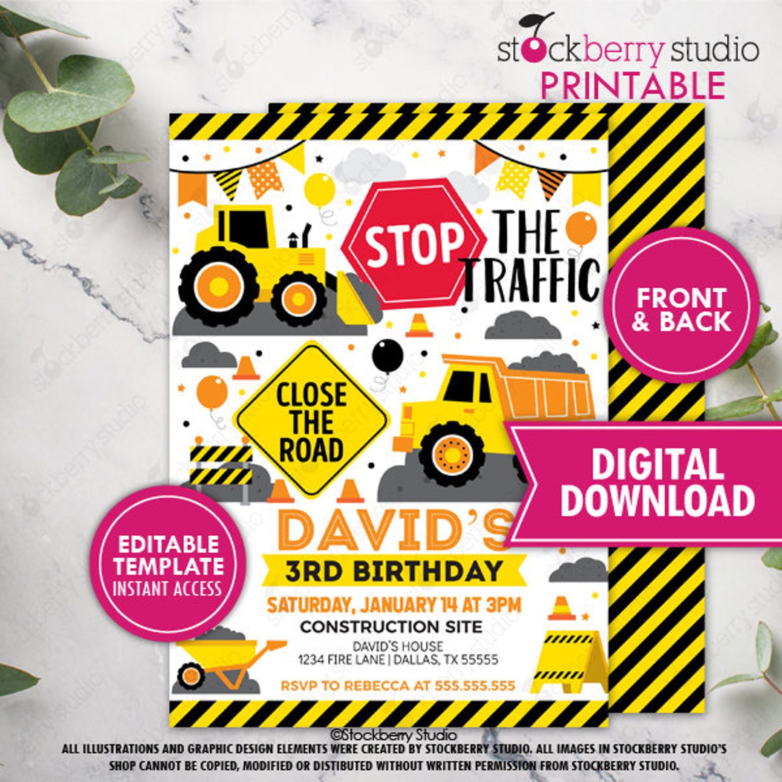 Construction Invitation Printable Dump Truck Party Invite Construction ...