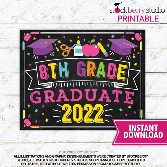 Girl 8th Grade Graduation Sign Printable Last Day of 8th Grade - Etsy