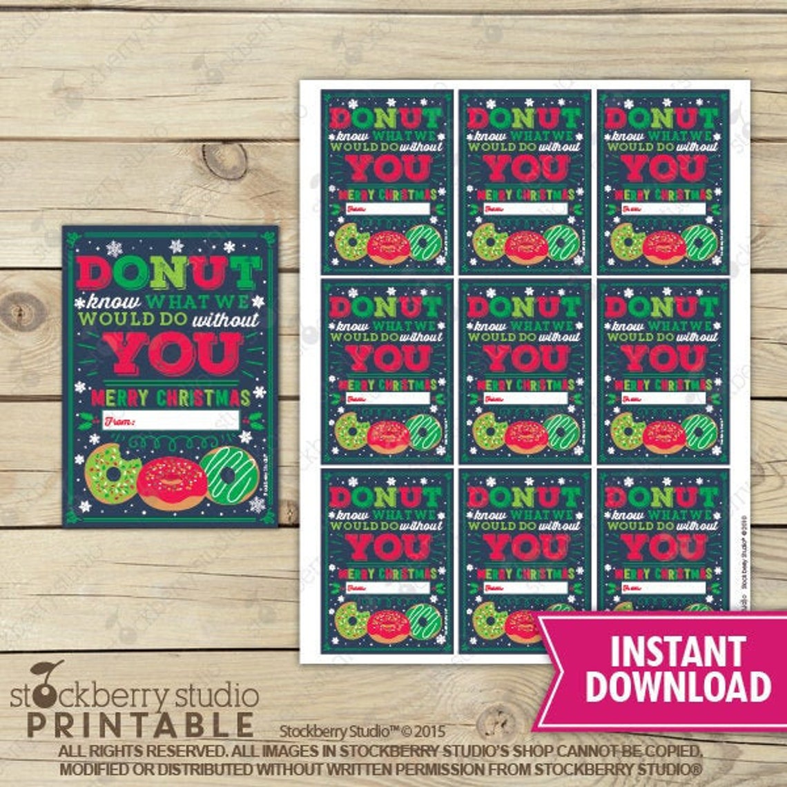 Christmas Donut Gift Tags Printable Donut Christmas Card Donut Favor ...
