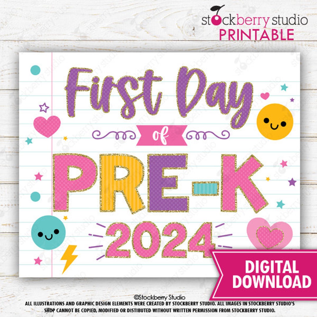 First Day of Pre-k Sign Girl First Day of School Printable 1st Day of ...