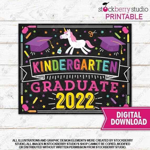 Unicorn Kindergarten Graduation Sign Printable Last Day of | Etsy