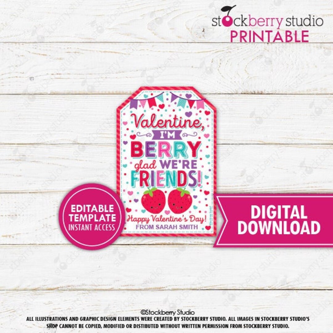 Valentine Fruit Snacks Printable Gift Tag Berry Glad We're Friends ...