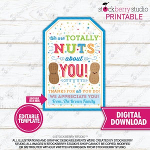 Nuts Gift Tag Teacher Appreciation Gift School PTO PTA Volunteer ...