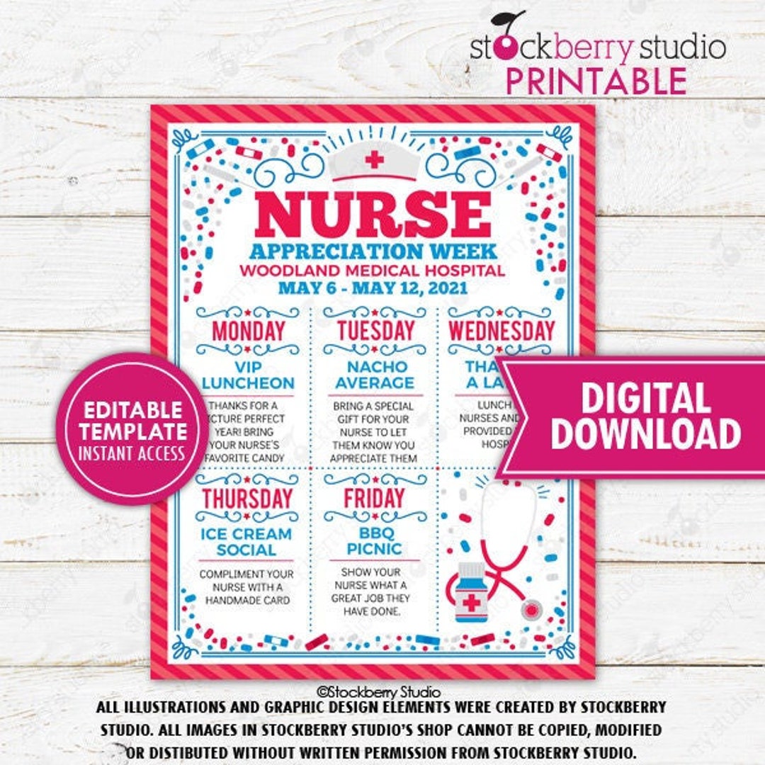 Nurse Appreciation Week Schedule Itinerary Flyer Printable Medical ...