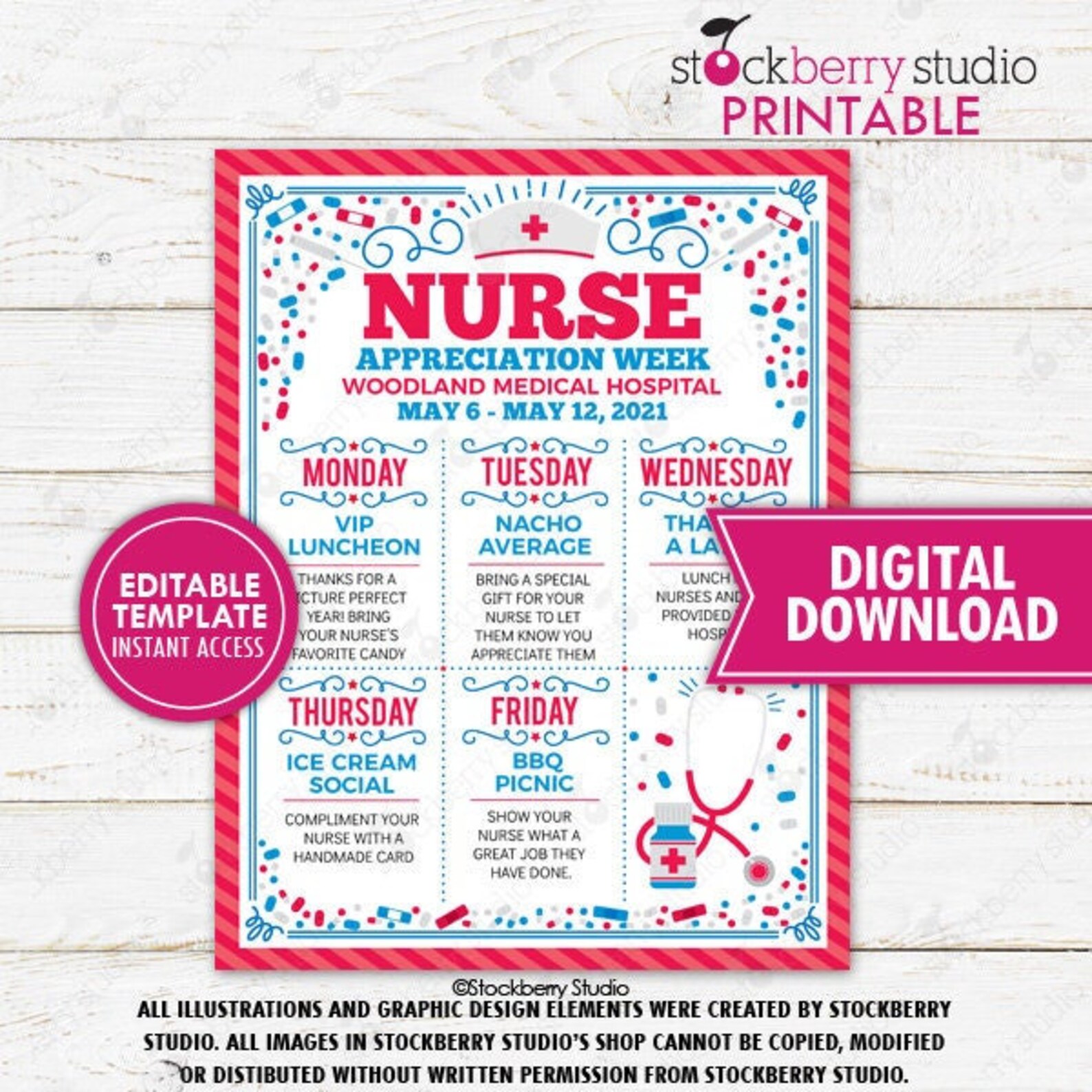 Nurse Appreciation Week Schedule Itinerary Flyer Printable - Etsy