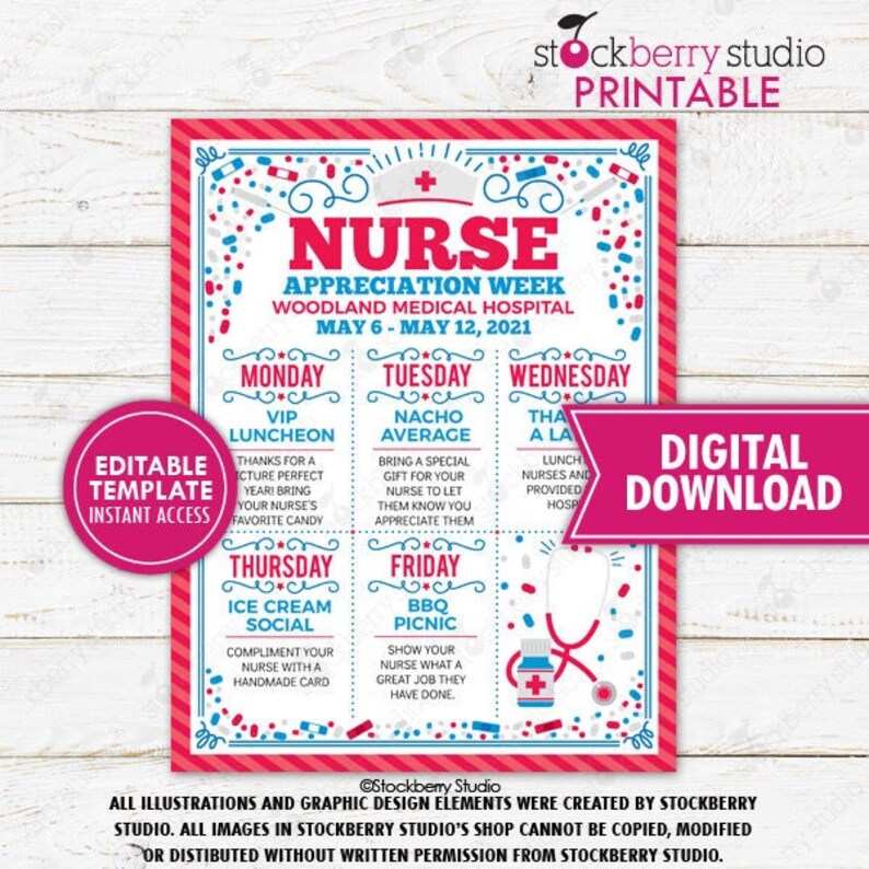 Nurse Appreciation Week Schedule Itinerary Flyer Printable - Etsy