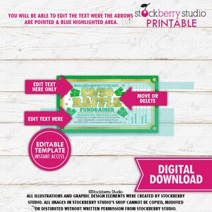 50/50 Raffle Ticket Fundraiser Flyer Printable Cash Split the Pot PTO ...