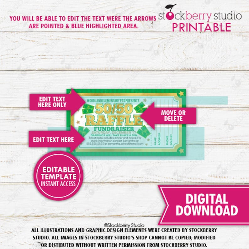 50/50 Raffle Ticket Fundraiser Flyer Printable Cash Split the - Etsy