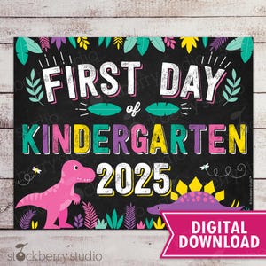 Girl Dinosaur First Day of Kindergarten Sign Instant Download T Rex ...