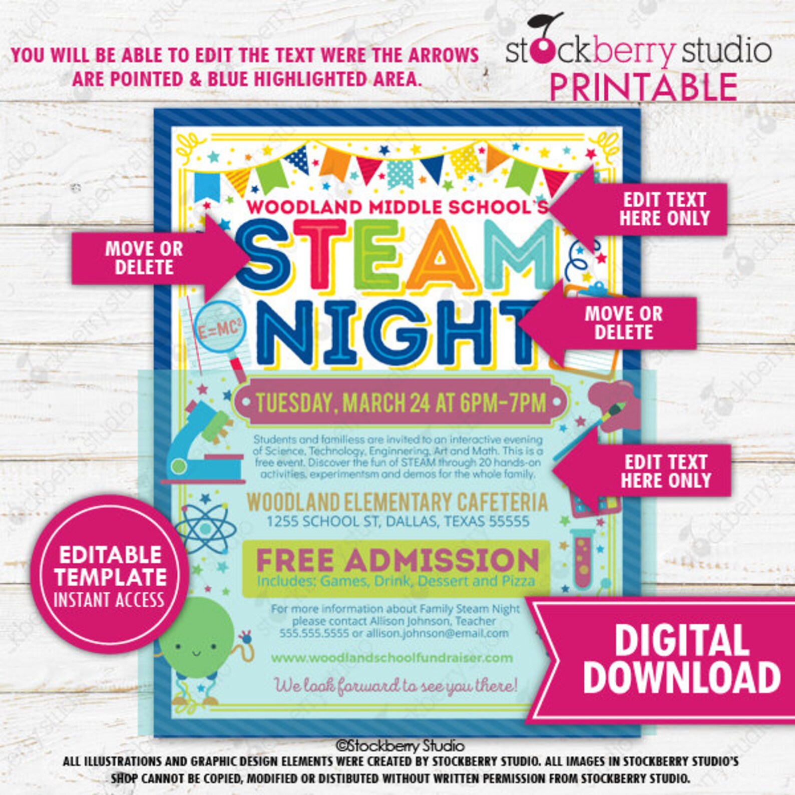 Family Steam Night Flyer Printable Tech Math Science Educational PTO ...
