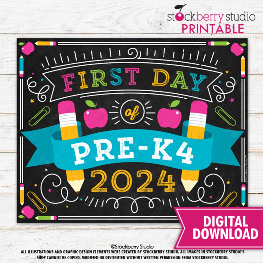 Girl First Day of Pre K4 Sign Instant Download First Day of Pre-k 4 ...