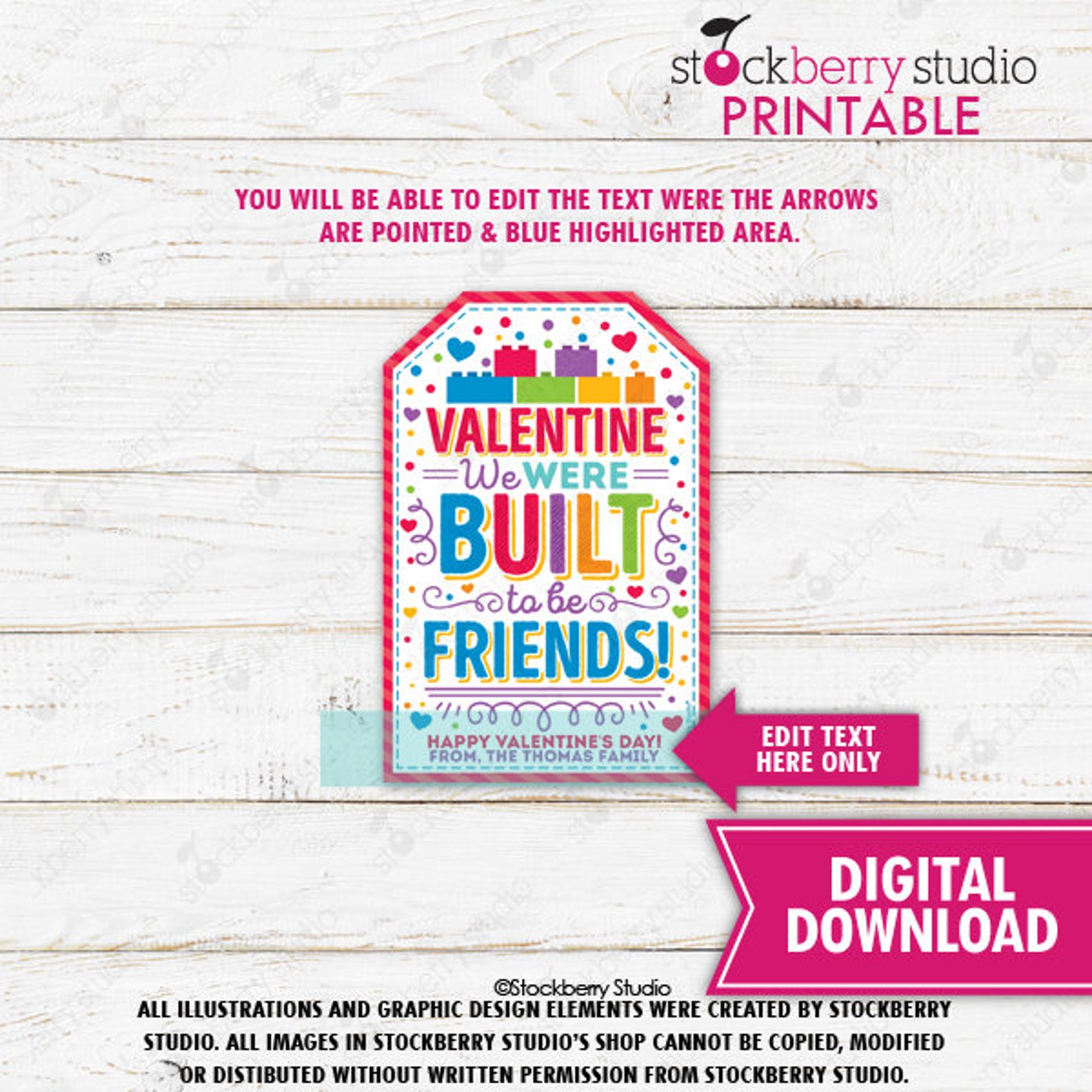 Valentine We Were Built to Be Friends Gift Tag Printable Boy | Etsy