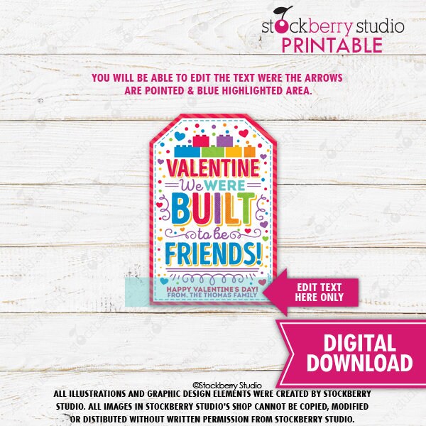 Valentine We Were Built to Be Friends Gift Tag Printable Boy Valentine ...