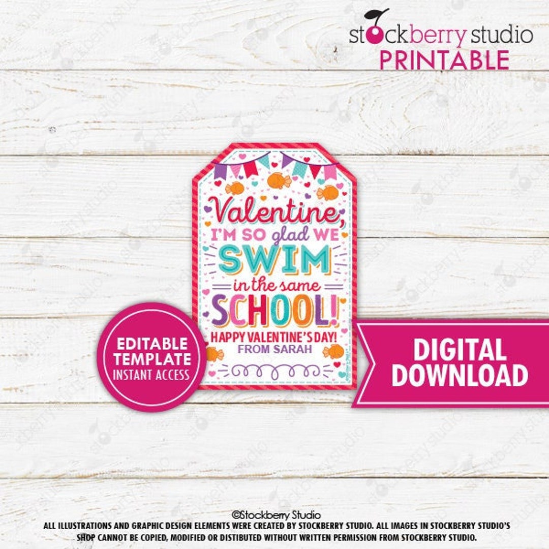 Valentine Fish Goldfish Tag Printable Swim in the Same School Kids ...