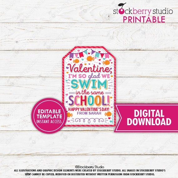 Valentine Fish Goldfish Tag Printable Swim in the Same School Kids ...