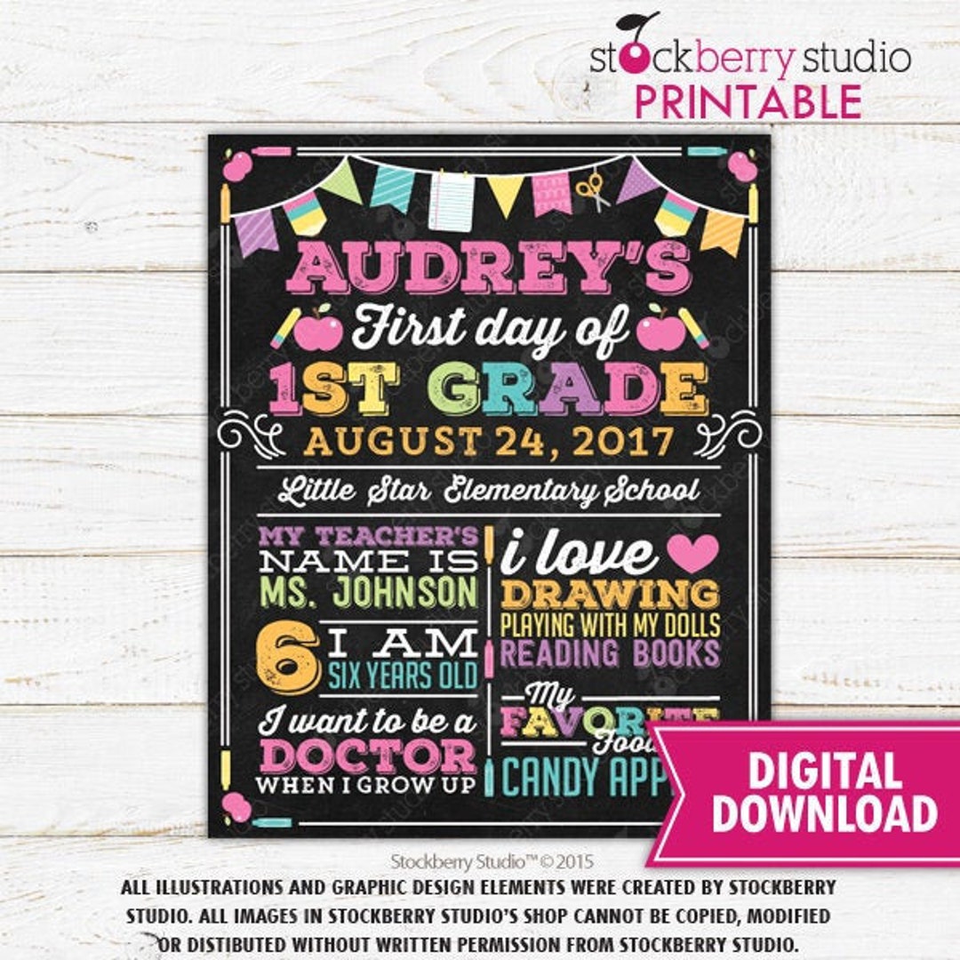 Girl First Day of School Sign Printable Back to School Sign 1st Day of ...