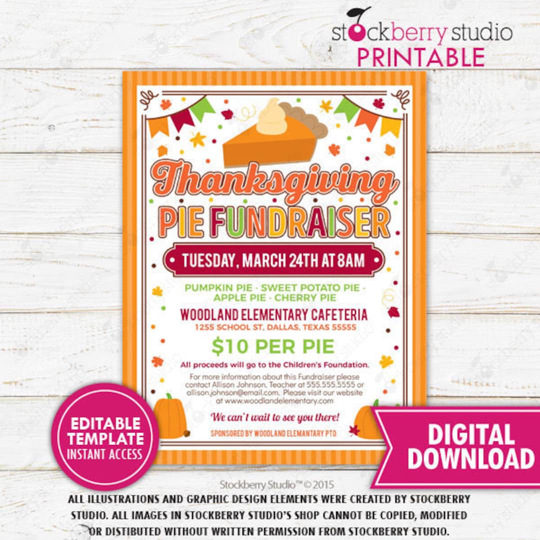Thanksgiving Pie Fundraiser Flyer Printable Thanksgiving Pie - Etsy