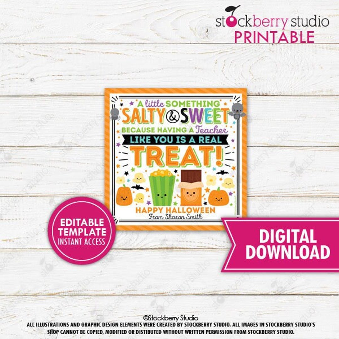 Halloween Popcorn Chocolate Gift Tag Salty Sweet Treat Thank You Staff ...