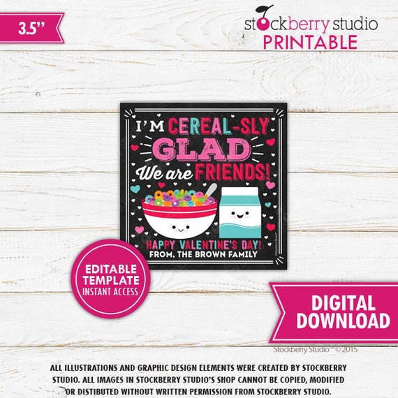 Valentine Cereal Tag Printable I Am Cereal-sly Glad We are Friends Tag ...