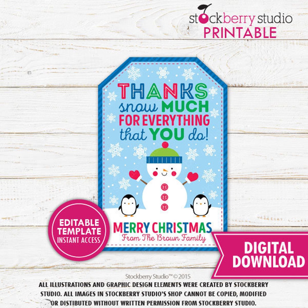 Snowman Christmas Tags Thank You Snow Much Tags Penguin Christmas Gift ...