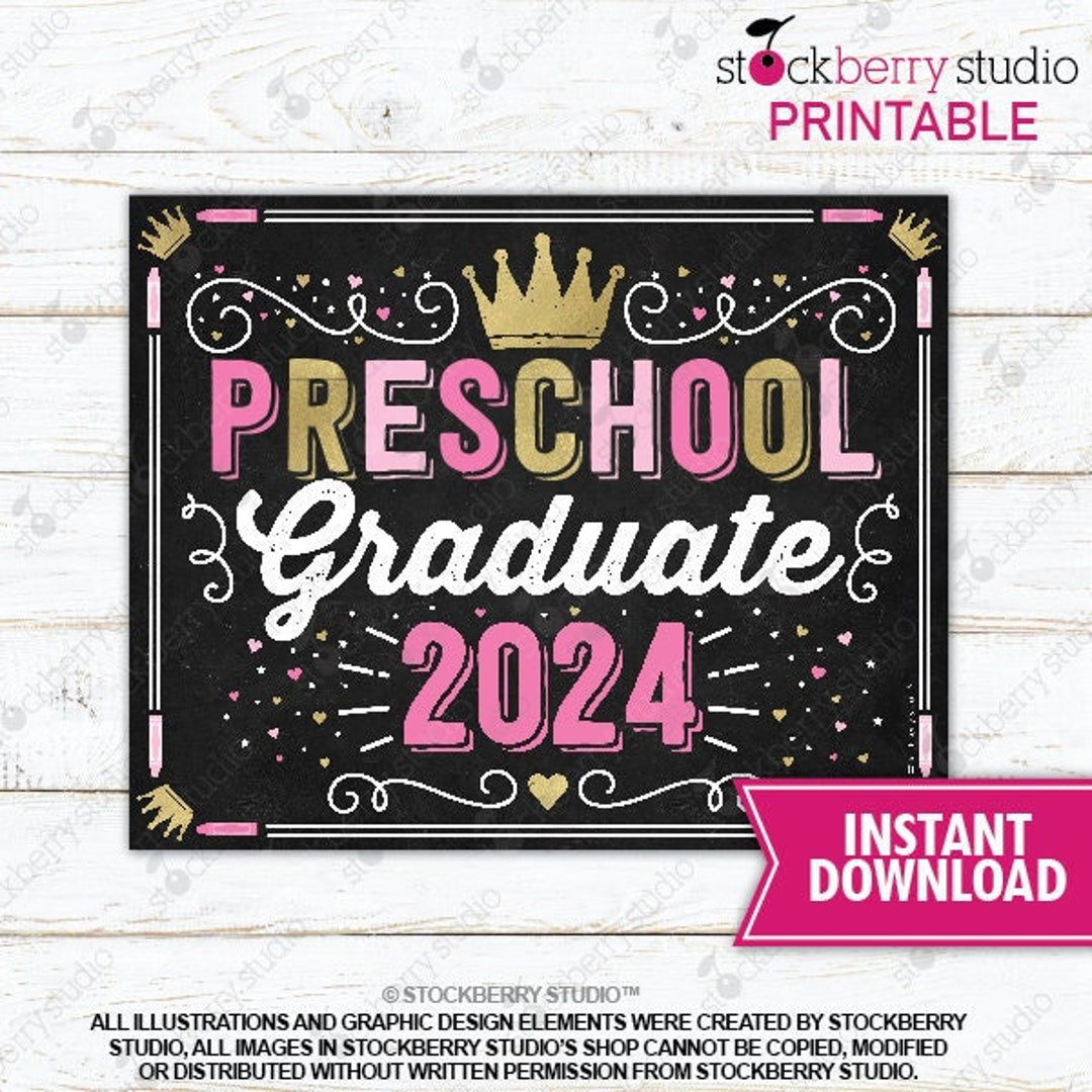 Princess Preschool Graduation Sign Printable Pink Last Day of Preschool ...