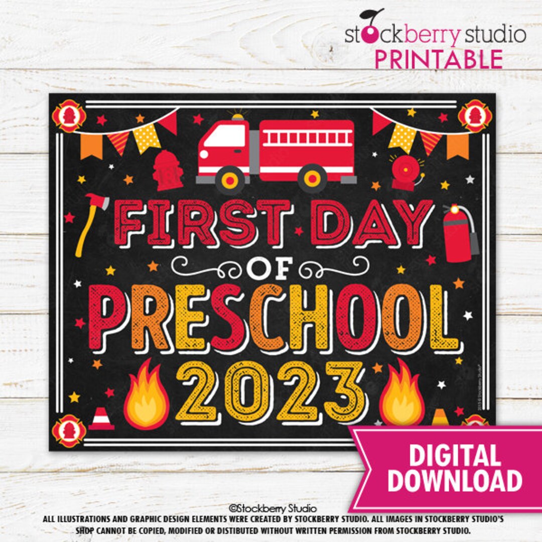 Firetruck First Day of Preschool Sign Fire Truck Boy 1st Day - Etsy