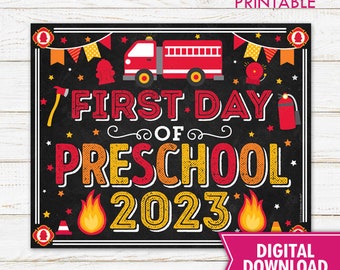 Editable First Day of Preschool Sign Firetruck First Day of - Etsy