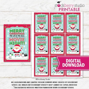 Christmas Movie Gift Tag Printable Christmas Popcorn Gift Tag Christmas ...