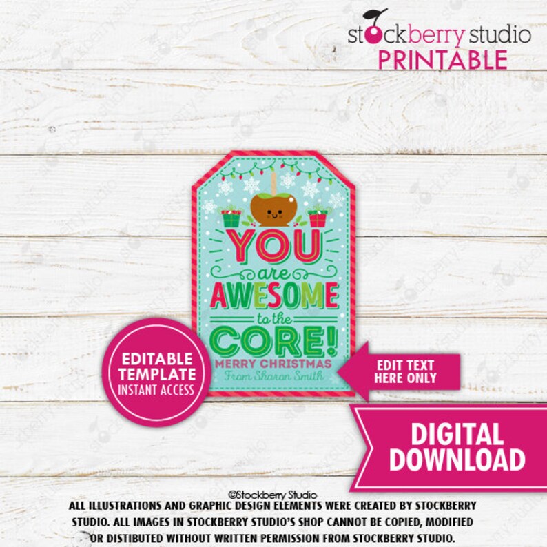 Christmas Gift Tags Printable Candy Apple Caramel You Are Awesome to ...