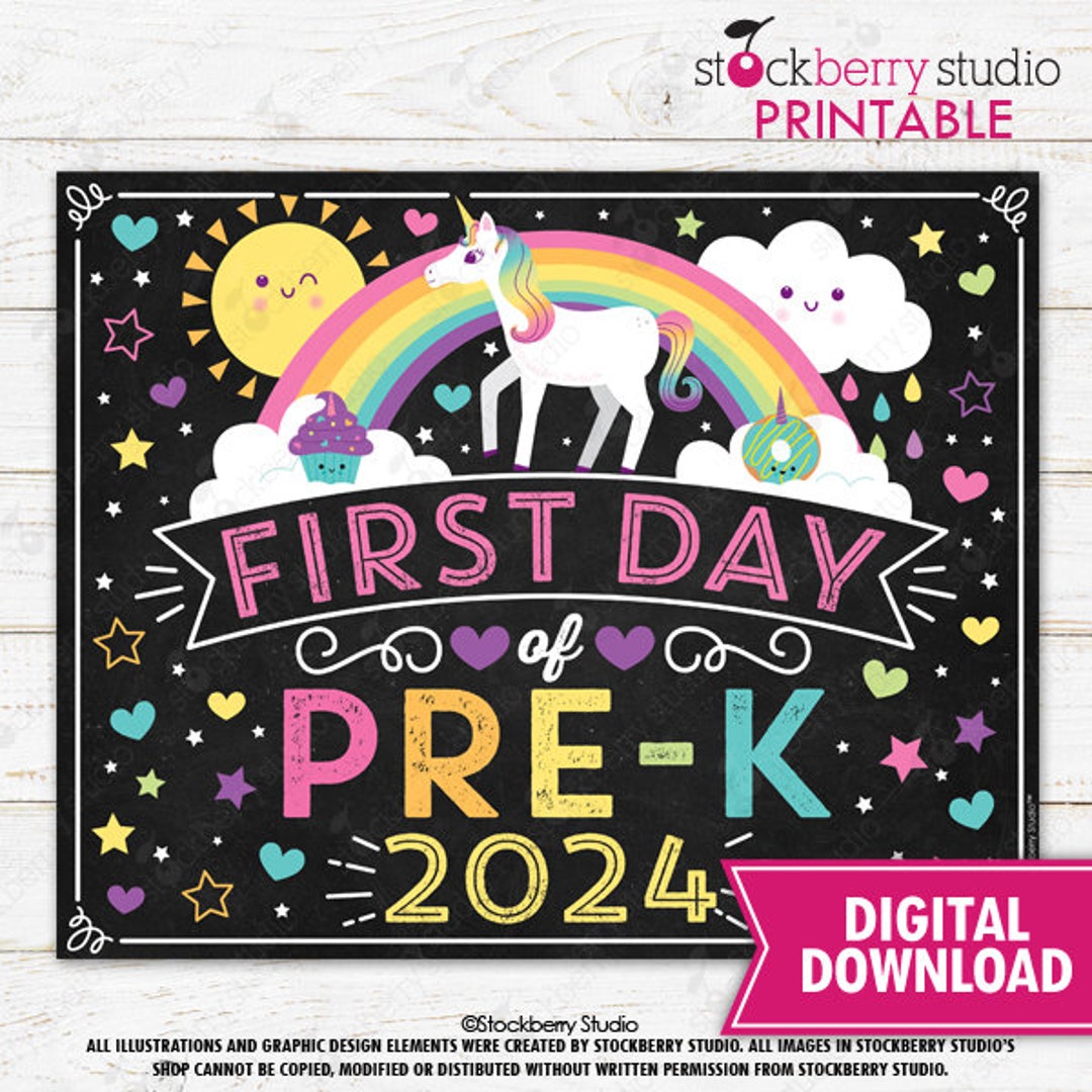 Unicorn First Day of Pre-k Sign Girl First Day of School Sign Printable ...