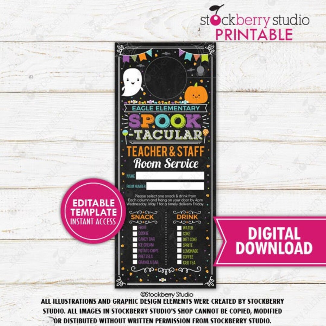 Halloween Room Service Door Hanger Printable Teacher Appreciation ...