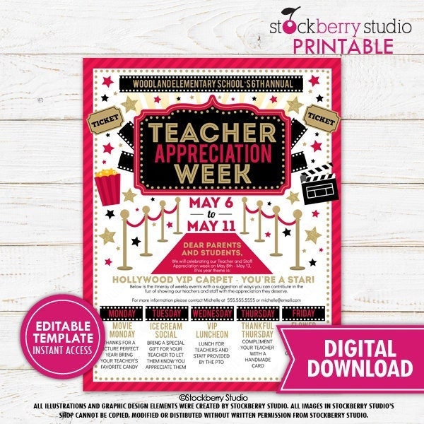 Hollywood Movie Teacher Staff Appreciation Week Event Schedule ...