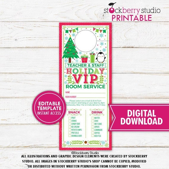 Christmas Room Service Door Hanger Printable Holiday Teacher ...
