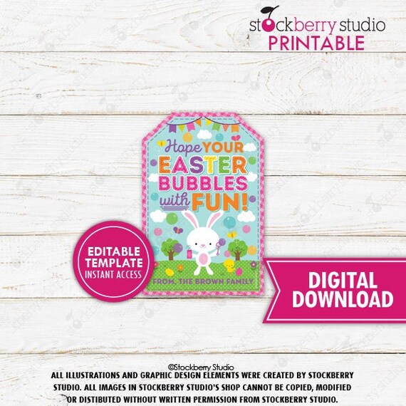 Easter Bubbles Gift Tag Printable Bubbles of Fun Kids Teacher Classroom ...