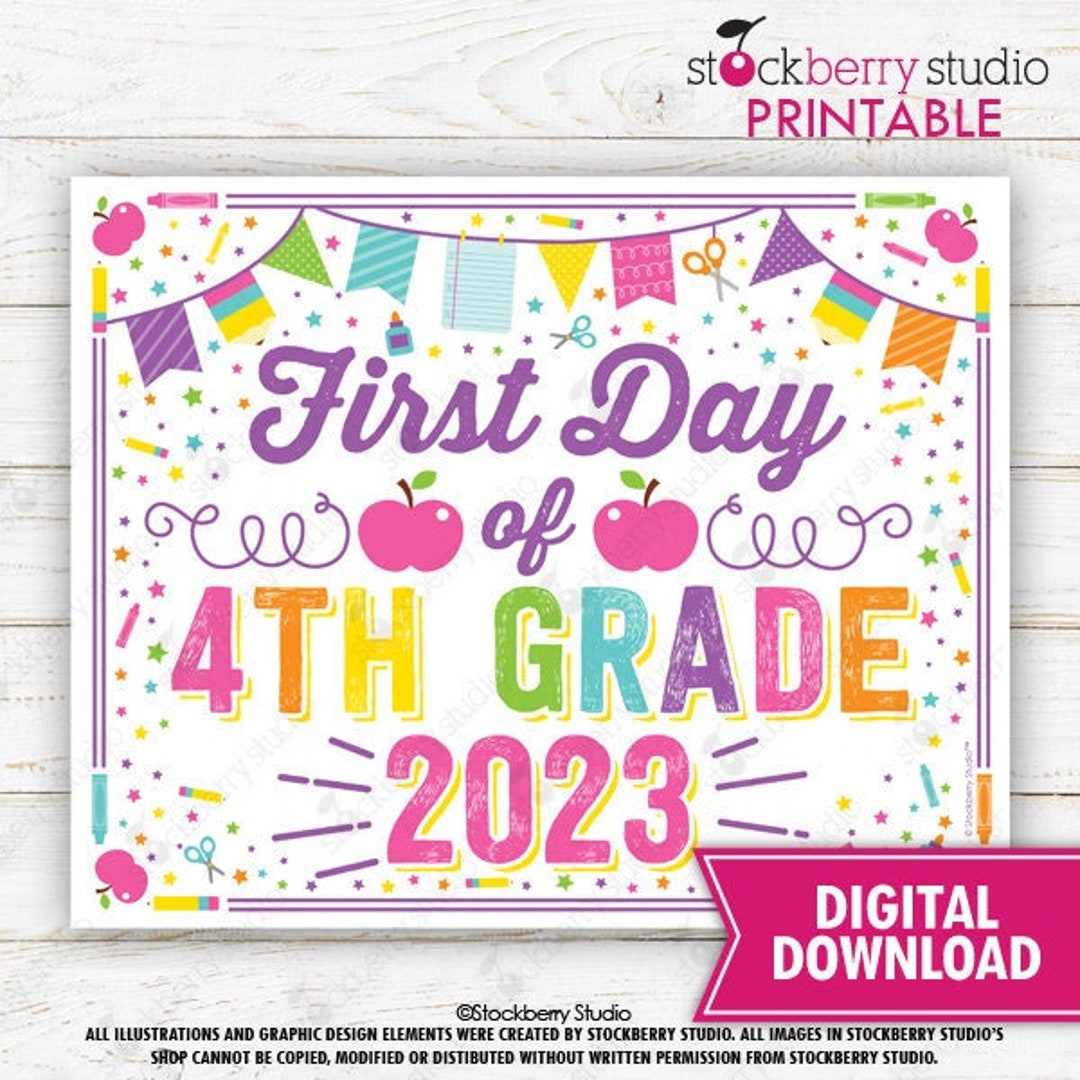 Girl First Day of 4th Grade Sign Back to School Poster 1st Day - Etsy