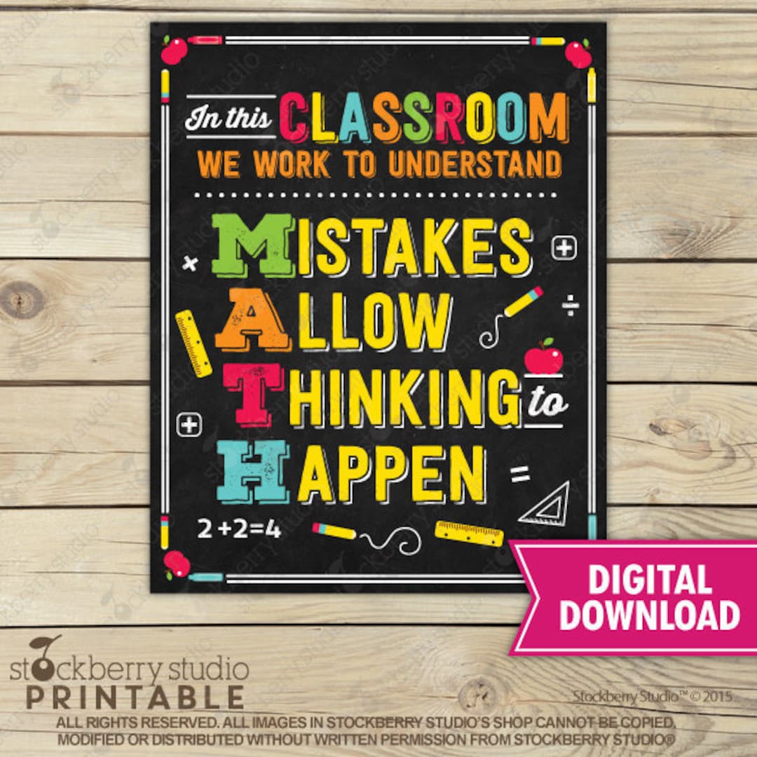 Math Teacher Classroom Poster Printable Mistakes Math Class Decor Math ...
