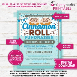 Cinnamon Roll Fundraiser Flyer Printable Sticky Bun School PTO PTA ...