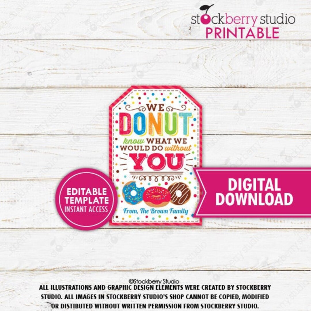 Donut Gift Tag Printable Doughnut We Donut Know Volunteer Teacher ...