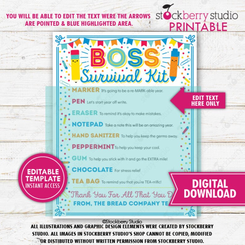 Boss Survival Kit Printable Thank You Professional's Day - Etsy