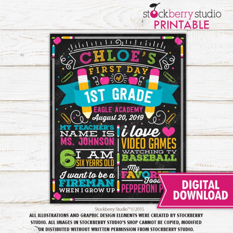 Girl First Day of School Sign Printable Back to School Sign - Etsy