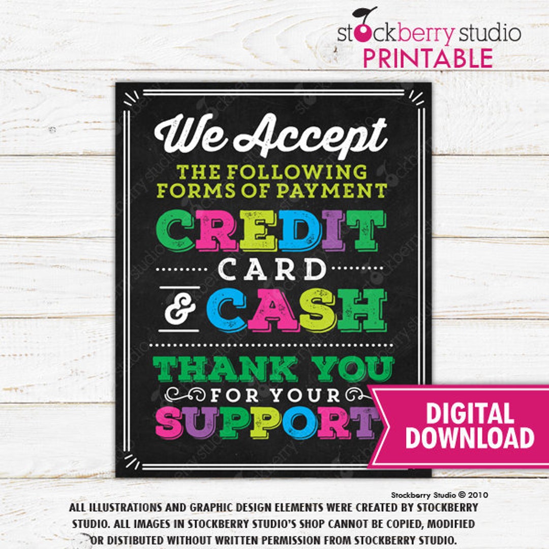 We Accept Cash Credit Card Sign Scout Cookie Booth Sign Printable Troop ...
